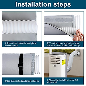 Air Conditioner Hose Cover Wrap Portable AC Hose Cover Wrap with Elastic Band Sleeve Insulated Air Conditioner Hose Cover for Portable AC for 5" and 5.9" Diameter Exhaust Hoses, Gray