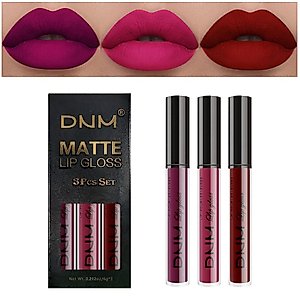 AMY'S DIARY 3Pcs Dark Red Purple Matte Liquid Lipstick Sets, Matte Lipstick Lip Stain Long Lasting 24 Waterproof Lip Gloss Gift Set Matt Lipsticks Set for Women Lippies (Set01)