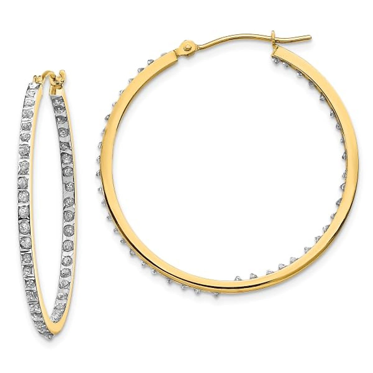 14K Yellow Gold Diamond Round Hinged Hoop Earrings
