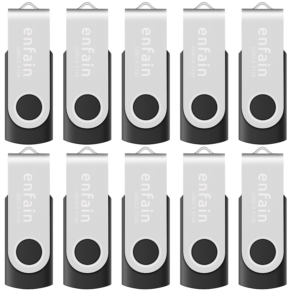 10-Pack Enfain 16GB USB 2.0 Swivel Flash Drives: Shareable Data Storage for Home & Office Use (Black)
