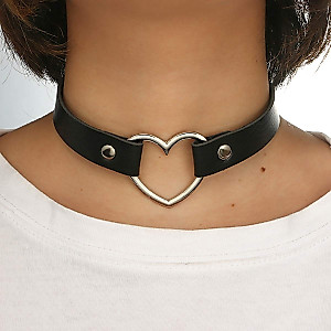 Black Pu Leather 4 Pcs Punk Leather Choker Gothic Accessories Collar for Women Adjustable Heart Cross Gothic Jewelry Gifts Masquerade (A)