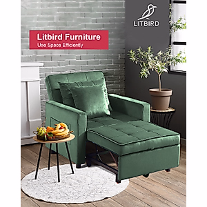 Litbird [UPDATED] Convertible Chair Sleeper Bed, Stepless Adjustable Backrest, Futon Chair Turns Into Bed, Sleeper Sofa for Living Room, 3 in 1, Imitation Flannel, Dark Green