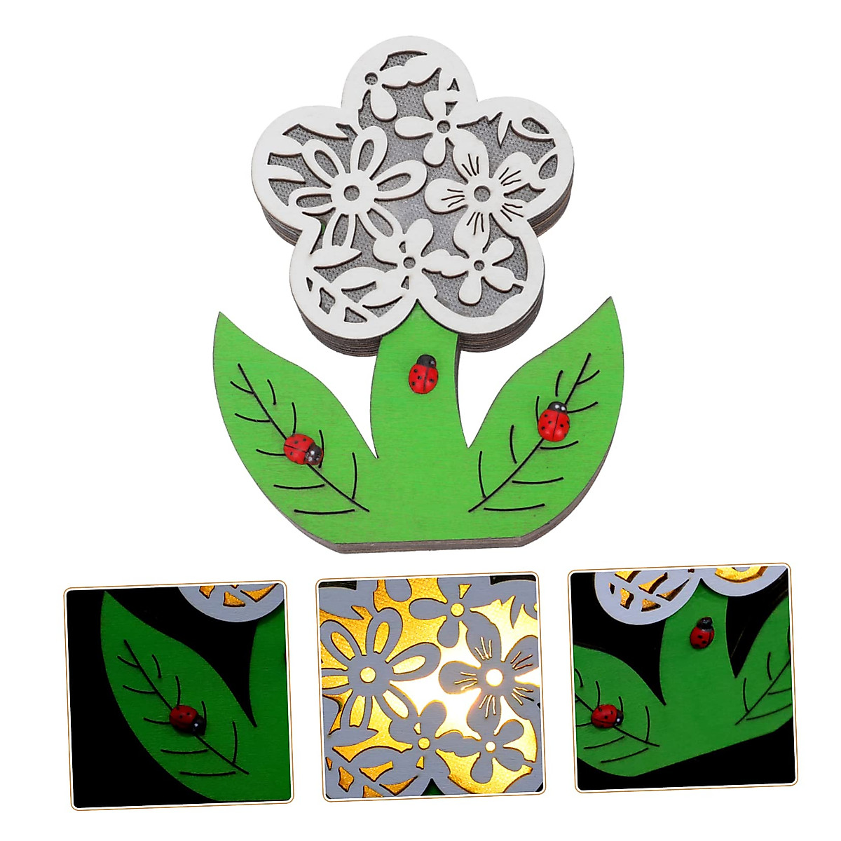 DOITOOL Floral Table Night Light Decor Wooden LED Light Indoor Night Lamp for Home Office Decoration