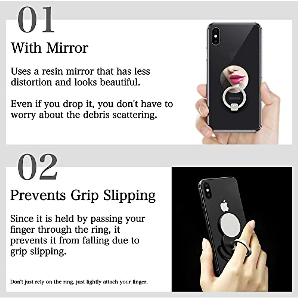 BUNKER RING Mirror, Cell Phone Ring Grip Stand with Mirror, 360°Rotation Metal Ring, Comes with Dedicated Holder, Compatible with Most Smartphones (Blush Gold), BKRMR-HOLS