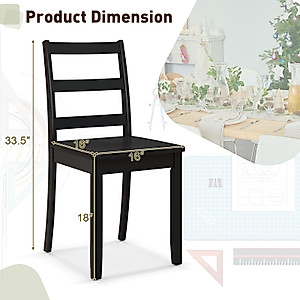 Giantex Wood Dining Chairs Set of 2 Black- Wooden Armless Kitchen Chairs with Solid Rubber Wood Legs, Non-Slip Foot Pads, Max Load 400 Lbs, Farmhouse Style High Ladder Back Wooden Dining Room Chairs