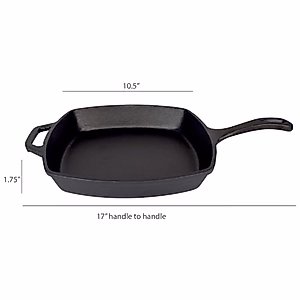 Jim Beam JB0217 10.5" Pre Seasoned Cast Iron Square Skillet for Grill, Gas, Oven, Electric, Induction and Glass, Black