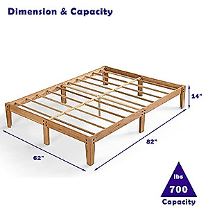HW COMFORT 14 Inch Bamboo Wood Platform Bed Frame/Solid and Sturdy Platform Bed with Wooden Slats/No Box Spring Needed/Easy Assembly, Queen