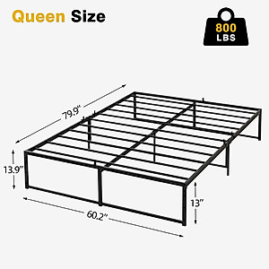 IDEALHOUSE Queen Size Bed Frame, Ultra Sturdy Metal Queen Bed Platform Frame with 3 in 1 Steel Support, 14 inch No Box Spring Needed Easy to Assemble Black Bedframe - Queen