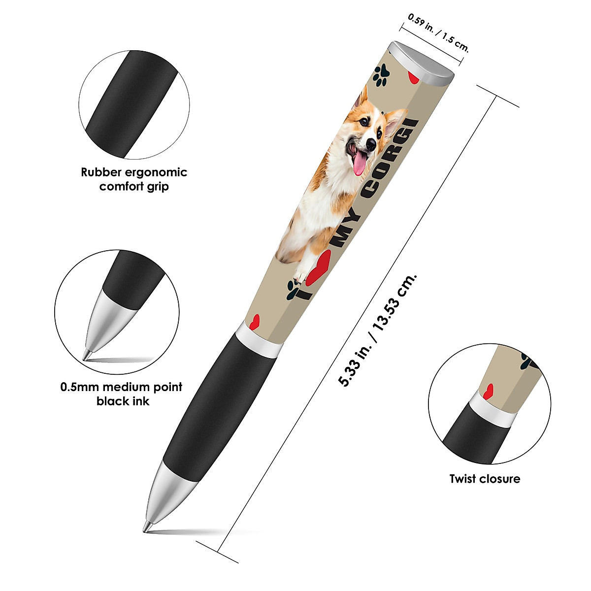 ANINKABOVE I Love My Dog Ballpoint Pen (1 Pen, 3-Sided) Dog Birthday Cute Pens, Fun Pens Dog Lovers Gifts For Women & Dog Dad Cool Pens, Dog Mom Gifts - Cute School Supplies Dog Pens (Corgi Gift)