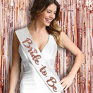 Bride Rose Gold Sash - BRIDAL GRADE SATIN Bride to Be Sparkle with Diamond motif - Bachelorette Party Decorations - White Satin Sash(BrdDia RsGld) Wht