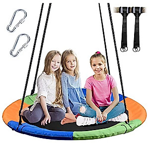 Tree Swing for Kids Outdoor, 40 Inch Saucer Tree Swing with Tree Protector and Hanging Straps Kit, Round Swing for Tree