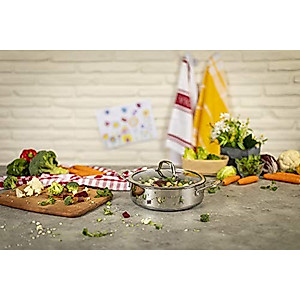 KUHN RIKON Allround Oven-Safe Induction Non-Stick Serving Pan with Glass Lid, 28 cm, Stainless Steel, Silver