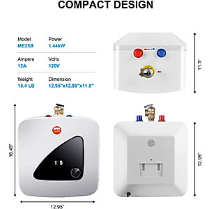 FVSTR Electric Mini-Tank Water Heater, 2.5-Gallon Point of Use for Instant Hot Water, 1440W, 120V - Shelf, Under Sink, Wall or Floor Mounted, Etank Series