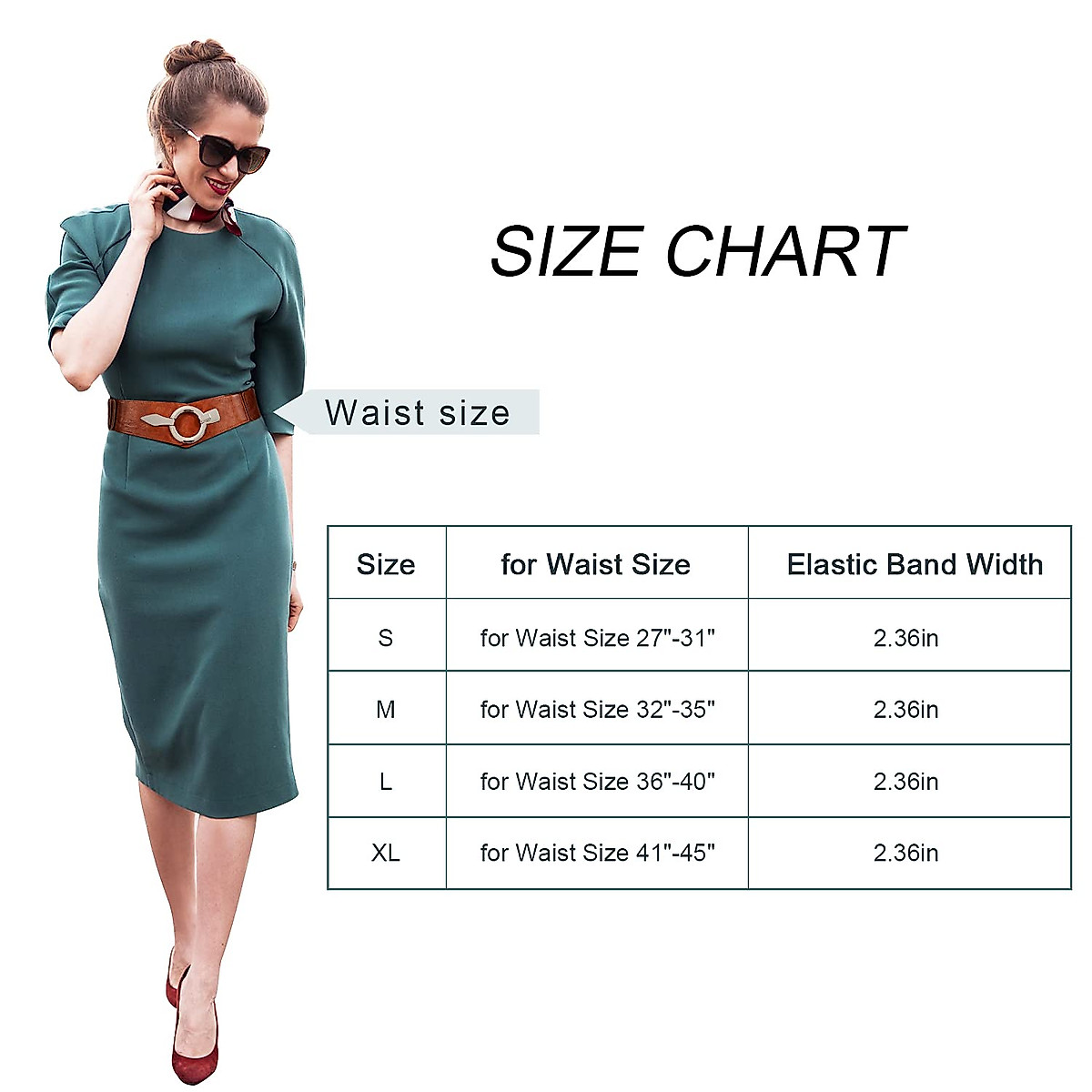 SUOSDEY Women Fashion Wide Elastic Belt Stretch Waist Belt with Easy Silver Buckle for Dresses,silver,S