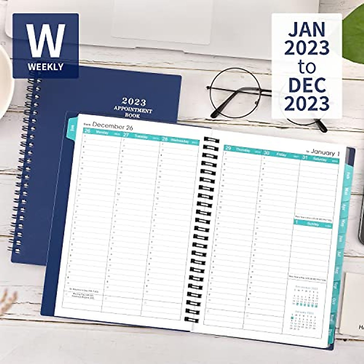 2023 Appointment Book - Daily Hourly Planner 2023 with Twin-Wire Binding, 6.4" x 8.5", Jan 2023 - Dec 2023, Half Hour (30 Mins) Interval, Lay - Flat, Round Corner, Thick Paper
