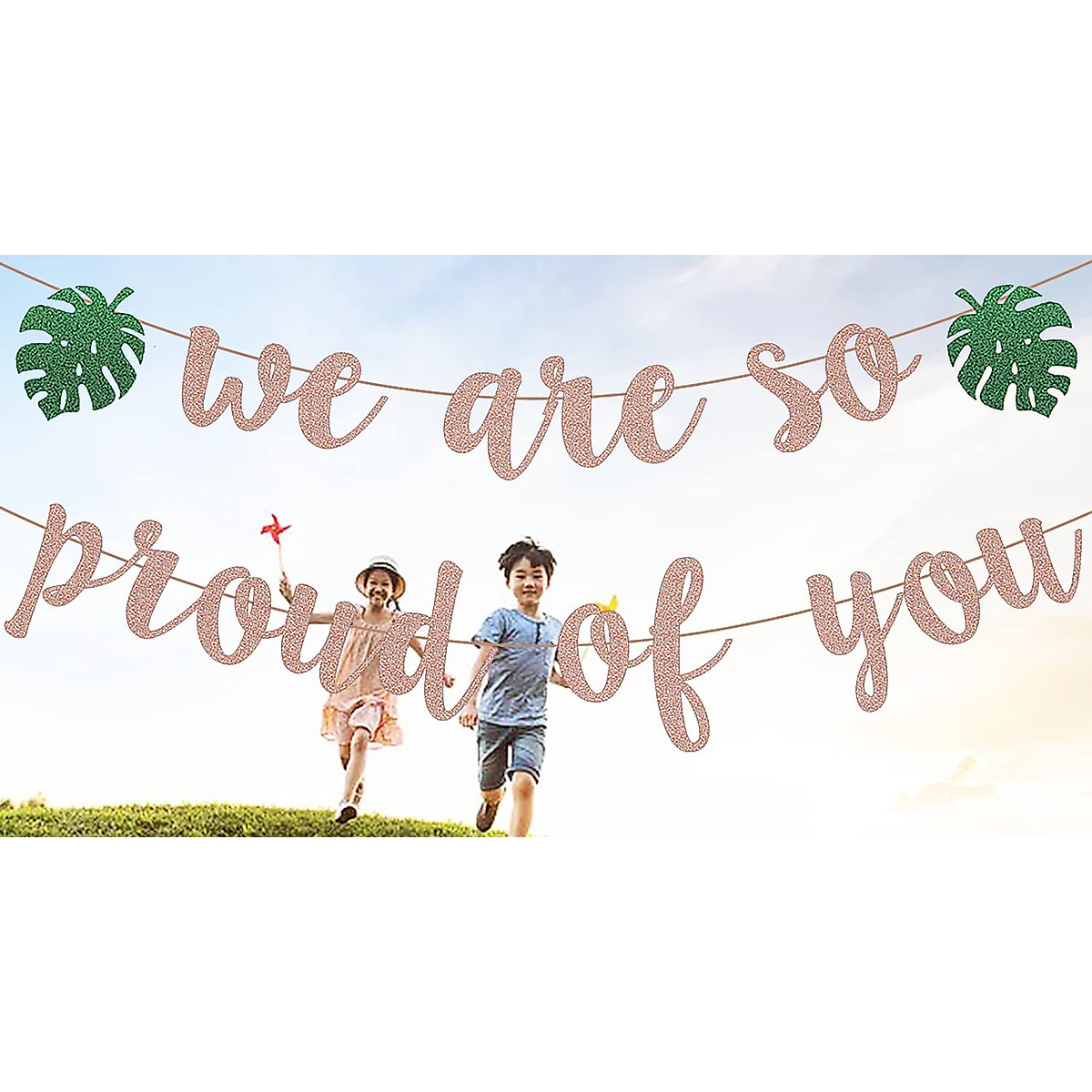 Tropical Graduation Party Decoration, Rose Gold Glittery We are So Proud of You Banner for Beach Theme Grad Party Decorations, Summer Hawaiian Luau Ideas Graduation Gifts