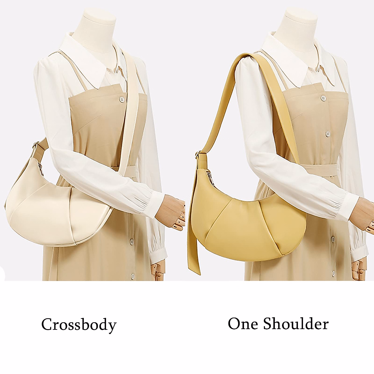 NVKIC Women's Crossbody Handbags Small Cute Retro PU Leather Wide Strap Shoulder Bags Soft Chic Dumpling Everday Purses for Women Yellow