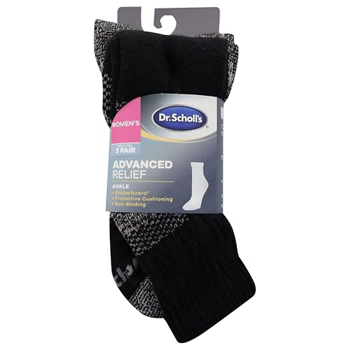 Dr. Scholl's Women Advanced Relief Blisterguard - 2 & 3 Pair Packs Non-binding Cushioned Moisture Management Socks, Black, 4-10 US