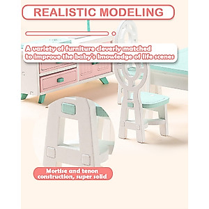 Wooden Dollhouse Furniture Set for Kids Colorful Pretend Play Toys with Wood Miniature Dining Room Doll House Accessories for Girls Boys Role Play Birthday Children's Day (PTD01)