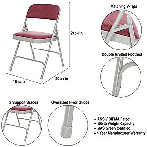 OEF Furnishings Deluxe Fabric Upholstered Double Hinge Premium Folding Chairs, Red