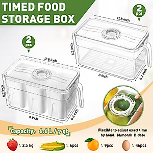 Blushtier 4 Pcs Fridge Organizer Bins with Compartment and Drain Tray and Lid Handle Plastic Stackable Timer Keep Fresh Sealed Food Storage Container for Vegetables Fruit Salad,11 x 6.2 x 6.2 Inch