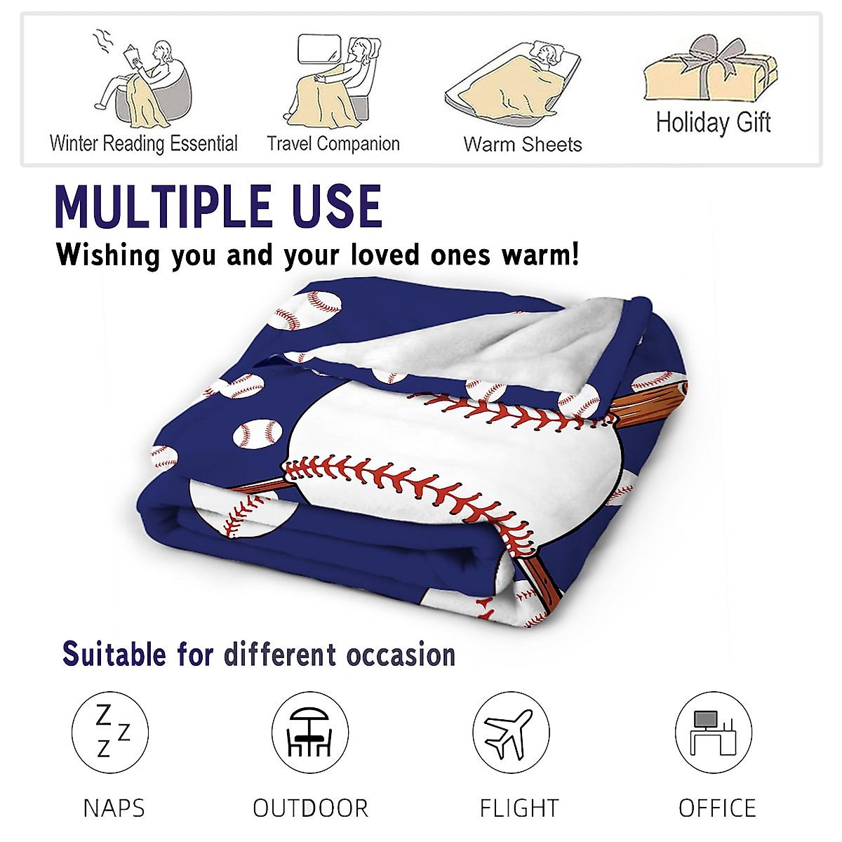 Soft Baseball Blankets for Boys Adults Kids, Baseball Gifts for Boys Men, Baseball Team Gifts, Baseball Coach Gifts for Men, Baseball Stuff Cozy Fleece Baseball Blanket for Couch Bed 50'' x 60''(02)