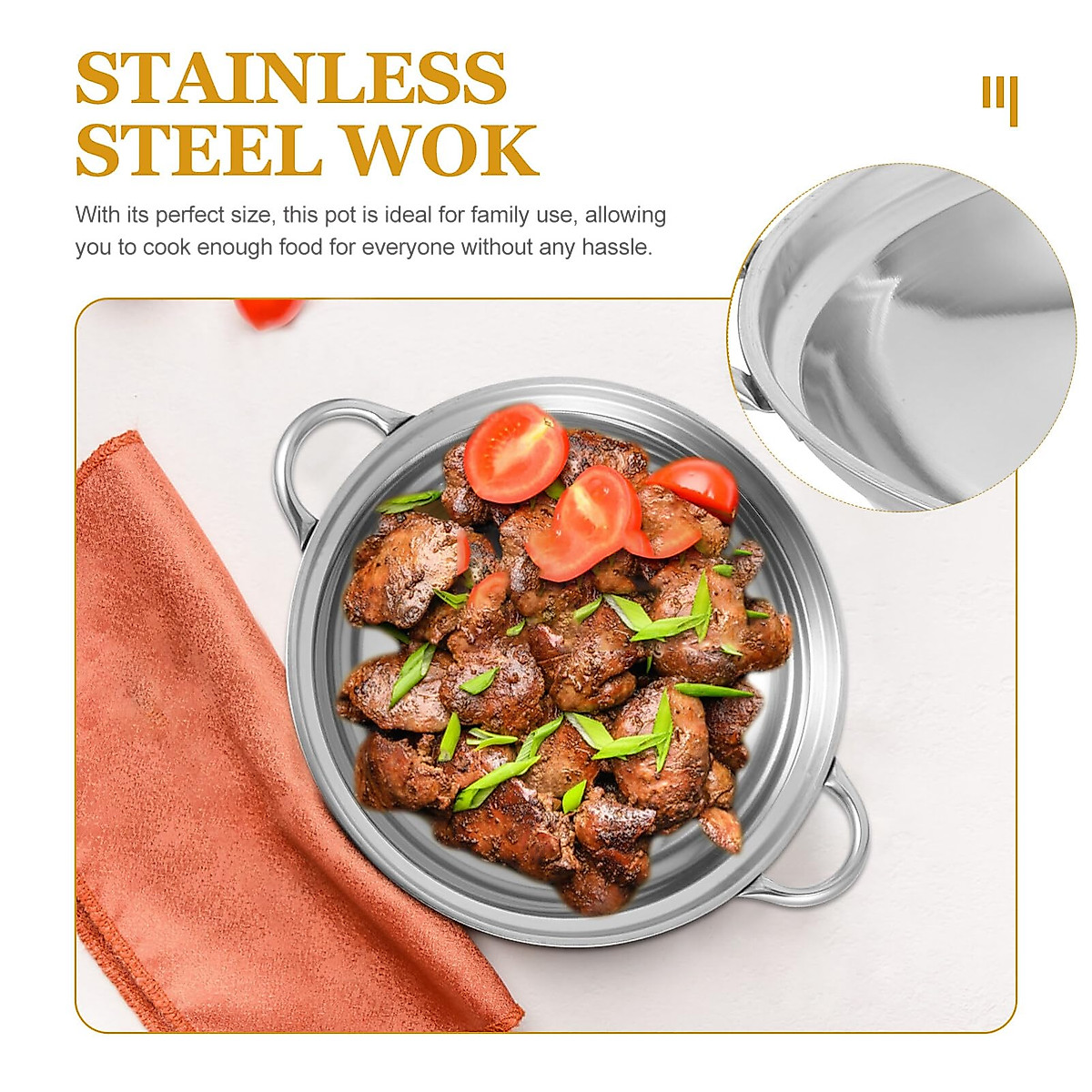 HOLIDYOYO Stir Frying Pan Skillet with Lid Stainless Steel Wok Cooking Pan Japanese Shabu Hot Pot Induction Pan Double Handles Portable Cookware for Home Kitchen Restaurant 10in