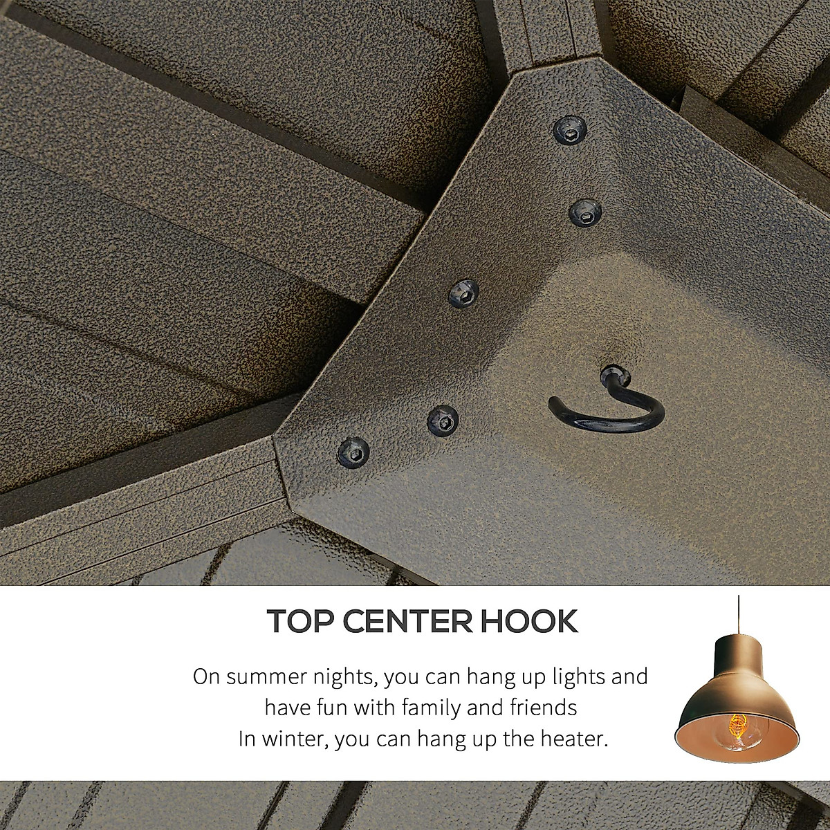 Outsunny 12' x 12' Hardtop Gazebo with Curtains and Netting, Permanent Pavilion Metal Double Roof Gazebo Canopy with Aluminum Frame and Hooks, for Garden, Patio, Backyard, Brown