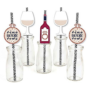 Vino Before Vows - Paper Straw Decor - Winery Bridal Shower or Bachelorette Party Striped Decorative Straws - Set of 24