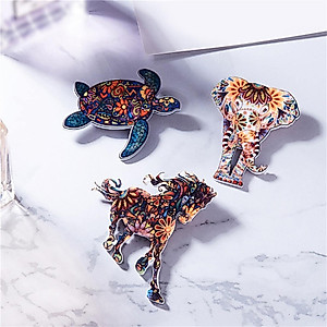 Guoshang Unisex Floral Printing Animal Brooch Pin Turtle Elephant Horse Lapel Pin for Coats Jackets Sweaters Accessories,Horse,1 Pc
