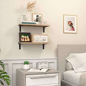 RICHER HOUSE Rustic Wood Shelves Set of 2, Farmhouse Style Floating Shelf for Wall Décor, Hanging Shelves for Bathroom, Bedroom, Storage, Kitchen, Living Room - Carbonized Black