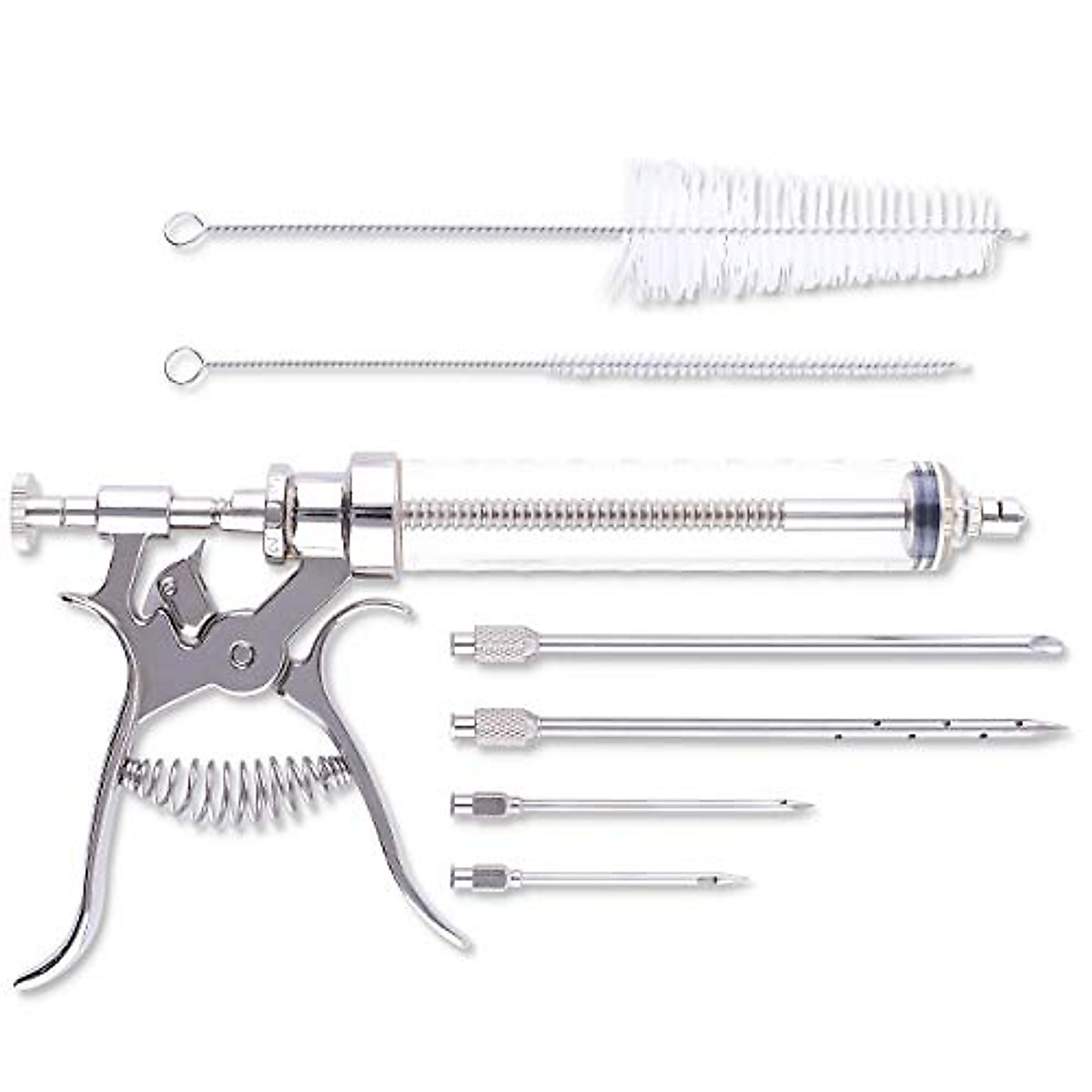 J&B Goods Professional Automatic BBQ Meat Marinade Injector Gun Kit with Case, 2 oz Large Capacity Barrel and 4 Commercial Grade Marinade Needles.