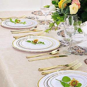 supernal 60pcs Gold Plastic Dinnerware,Gold Plastic Plates with Gold Plastic Silverware,Gold Plastic Party Plates,Gold Plastic Cutlery Service for 12 Guests,Perfect for Thanksgiving,Christmas,Party