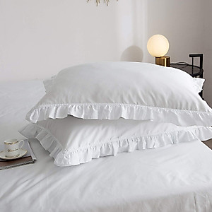 Dolce Mela Kink Size, Luscious 6 Piece Duvet Cover Set with Beautiful Ruffle Edge, 100% Long Staple Combed Cotton, Hypoallergenic, All-Season, White, DM807K