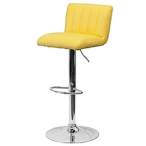 KLS14 Contemporary Bar Stool Vertical Line Design Hydraulic Adjustable Height 360-Degree Swivel Seat Sturdy Steel Frame Chrome Base Dining Chair Bar Pub Stool Home Office Furniture - (1) Yellow #1983