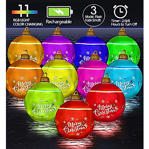 IOKUKI Light Up PVC Inflatable Christmas Ball, 24 Inch Large Outdoor Christmas PVC Inflatable Decorated Ball with Rechargeable LED Light & Remote for Outdoor Yard & Pool Decorations 1 PCS