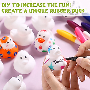 Jerify 12 Pcs 2 Inch White Blank Rubber Ducks Creative Rubber Ducks with Pens of 12 Colors for Pool Bathtub Float Cute Ducks DIY Ducks Birthday Gifts Baby Party Favors Accessories for Kids