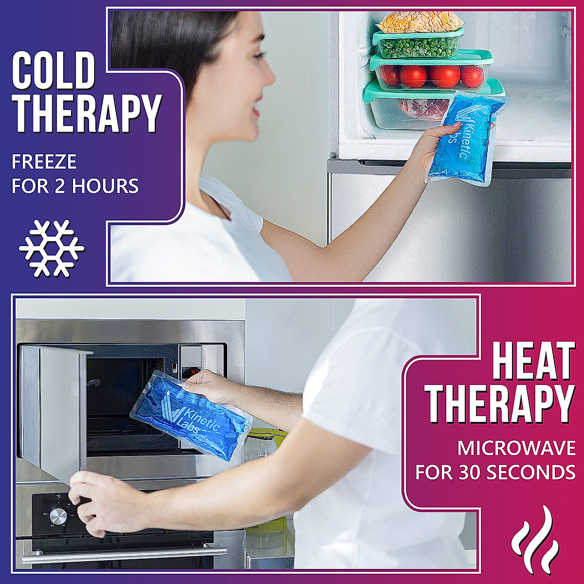 Ice Packs for Injuries Reusable (2 Pack) – Kinetic Labs Gel Ice Packs Reusable 9.5" x 4.5" - HSA FSA Eligible Gel Cold Packs for Injuries - Flexible Soft Ice Packs for Knee Shoulder Back (Regular)