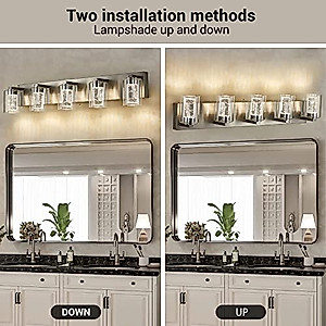 Bathroom Light Fixtures, 5 Light Brushed Nickel Bathroom Vanity Light, Crystal Bubble Glass With Dimmable 3-Color Lights, Modern Bathroom Wall Sconce For Bathroom Hallway Kitchen Bedroom Living Room