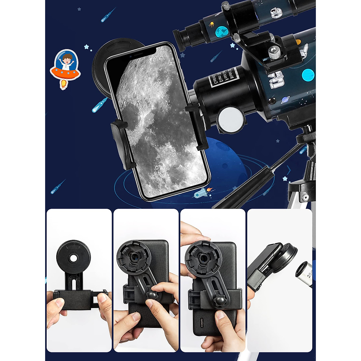 Telescope for Kids Adults Astronomy Beginners over 8 Years Old, 70mm Aperture Astronomical Refractor Telescopes with Phone Adapter & Wireless Remote, Astronomy Space for Christmas Birthday