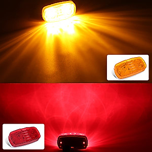 VINAUO Trailer Marker LED Clearance Lights, 14X Double Bullseye 7 Red & 7Amber 12 LED Side Marker Light Indicator 4x2 Inch Tiger Eye Surface Mount Taillights for Vehicles Truck RV Camper