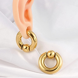 Casvort 2 PCS Gold Stainless Steel Piercing Captive Hoop Rings Tragus Ear Tunnels Ear Hanger Weight Gauges Body Jewelry 00g