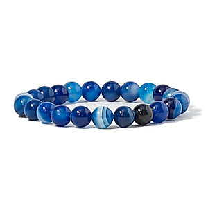 Cherry Tree Collection Semi Precious Gemstone Beaded Stretch Bracelet 8mm Round Beads 7" (Lace Agate - Blue)