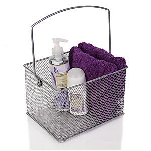 YBM Home Rectangle Mesh Silver Condiment Caddy, Kitchen Supply, Utensil, Silverware Organizer Cutlery Holder Flatware Storage Napkin Holder Carrier (1)