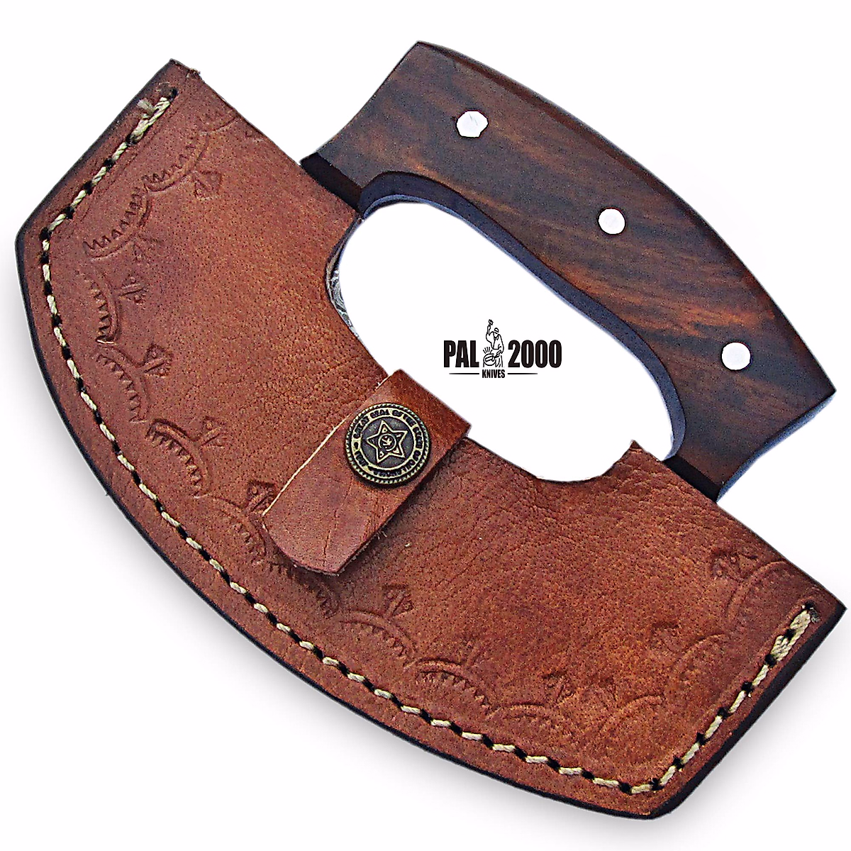 Knives - Alaskan Ulu - Mezzaluna Ulu Knife - Pizza Cutter Ulu - Traditional Ulu - Handmade Damascus Steel - Wood Handle - Ulu Knife - Vegetable Chopping Ulu - Crescent Blade (9891)