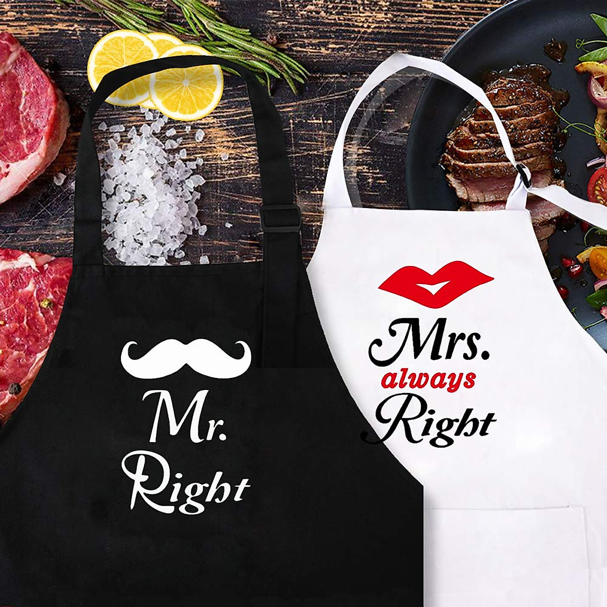 Kwieema Mr. Right Mrs. Always Right Aprons for Couple/Mr Mrs Apron Bridal Shower Present for Bride,Wedding Gifts for Couple,10th Anniversary Present for Couple, His and Hers Funny Apron1