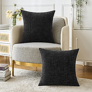 MIULEE Halloween Pack of 2 Couch Throw Pillow Covers 20x20 Inch Soft Black Chenille Pillow Covers for Sofa Living Room Solid Dyed Pillow Cases