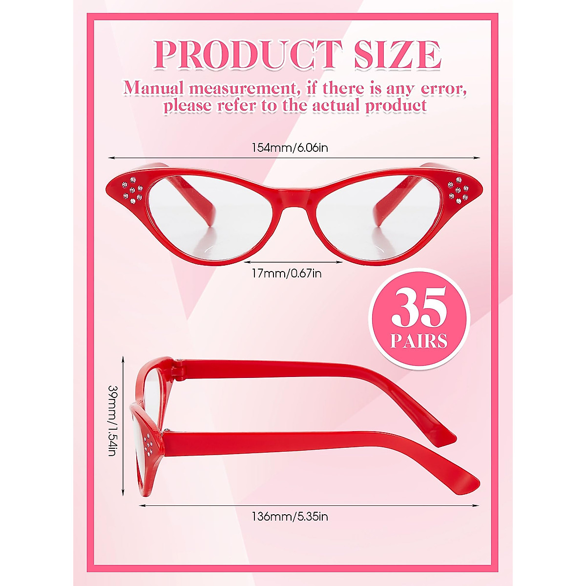 Kanayu 35 Pairs 1950s Glasses Bulk 50s Cat Glasses Costume Glasses for Sock Hop Party 1950s Party Decorations