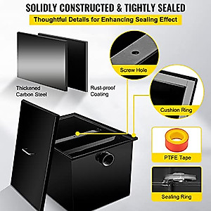 VEVOR Commercial Grease Interceptor 8 LB, Carbon Steel Grease Trap 4 GPM, Grease Interceptor Trap with Side Water Inlet, Under Sink Grease Trap for Restaurant Canteen Factory Home Kitchen
