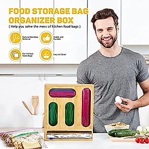 Ziplock MAJAZ Bag Storage Organizer, Food Storage Bag Holders, Bamboo Sandwich Bag Organizer, Kitchen Drawer Organizer for Ziplock Bag, Gallon Quart Snack Sandwich and Slider Bag Dispenser